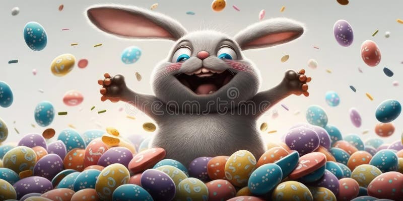 Happy Bunny Rabbit with Easter Eggs. Colorful Easter Holiday ...
