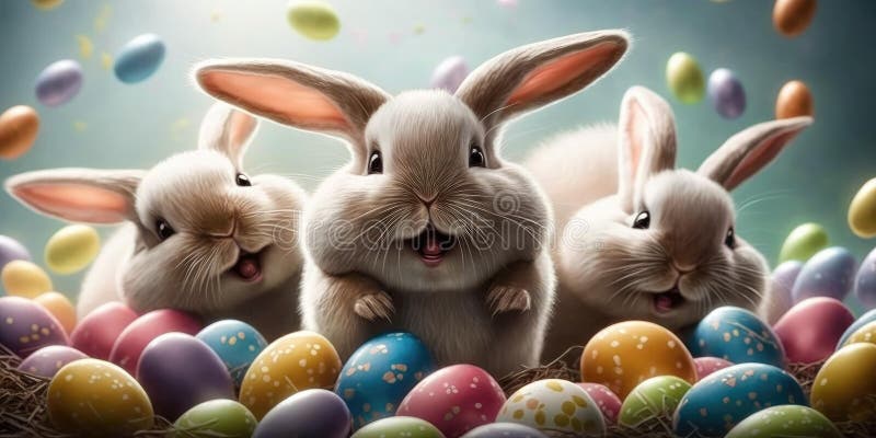Happy Bunny Rabbit with Easter Eggs. Colorful Easter Holiday ...