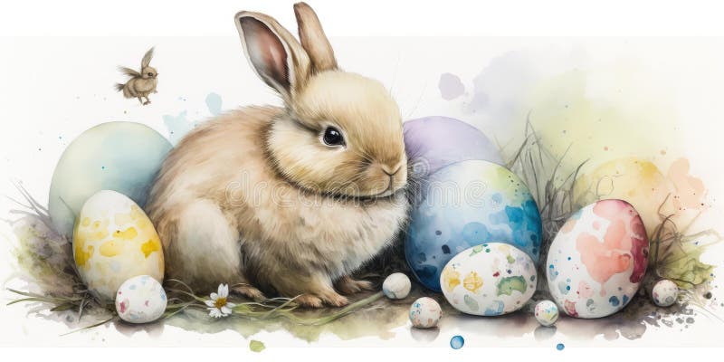 Happy Bunny Rabbit with Easter Eggs. Colorful Easter Holiday ...