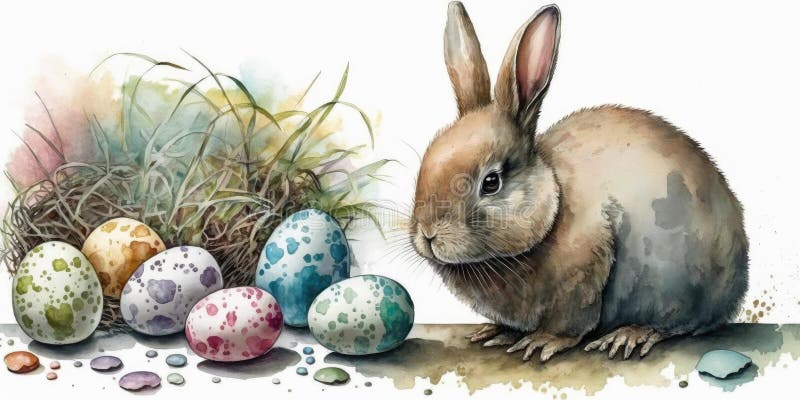 Happy Bunny Rabbit with Easter Eggs. Colorful Easter Holiday ...
