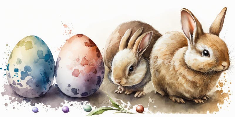 Happy Bunny Rabbit with Easter Eggs. Colorful Easter Holiday ...