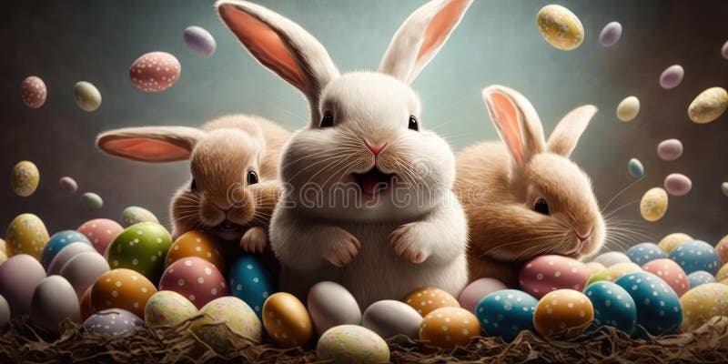 Happy Bunny Rabbit with Easter Eggs. Colorful Easter Holiday ...
