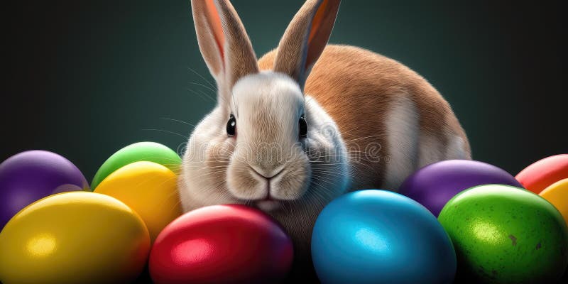 Happy Bunny Rabbit with Easter Eggs. Colorful Easter Holiday ...