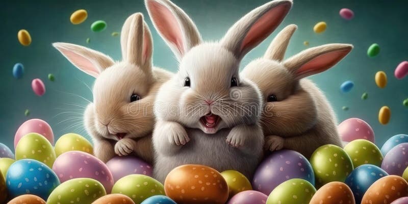 Happy Bunny Rabbit with Easter Eggs. Colorful Easter Holiday ...