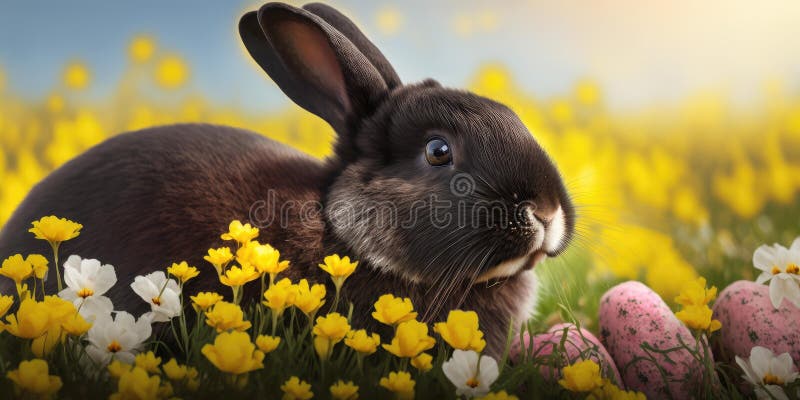 Happy Bunny Rabbit with Easter Eggs. Colorful Easter Holiday ...