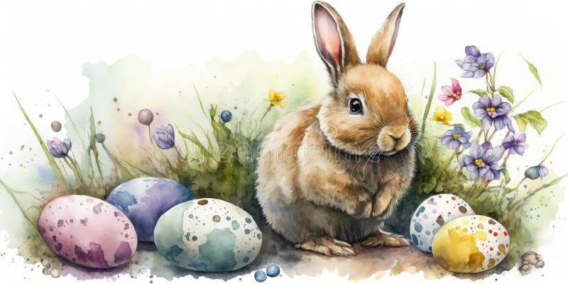 Happy Bunny Rabbit with Easter Eggs. Colorful Easter Holiday ...