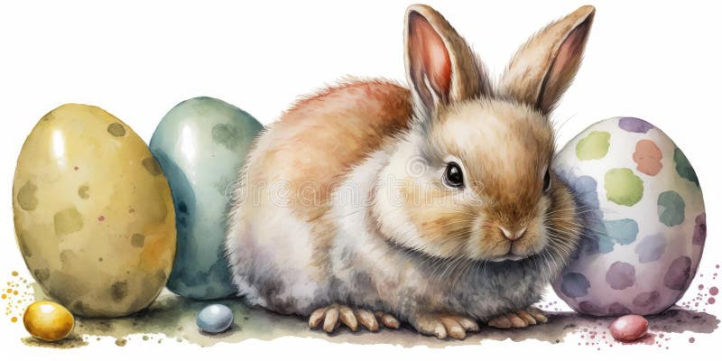 Happy Bunny Rabbit with Easter Eggs. Colorful Easter Holiday ...