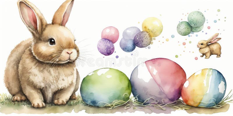 Happy Bunny Rabbit with Easter Eggs. Colorful Easter Holiday ...