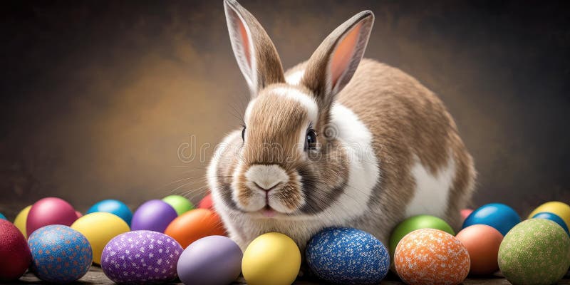 Happy Bunny Rabbit with Easter Eggs. Colorful Easter Holiday ...