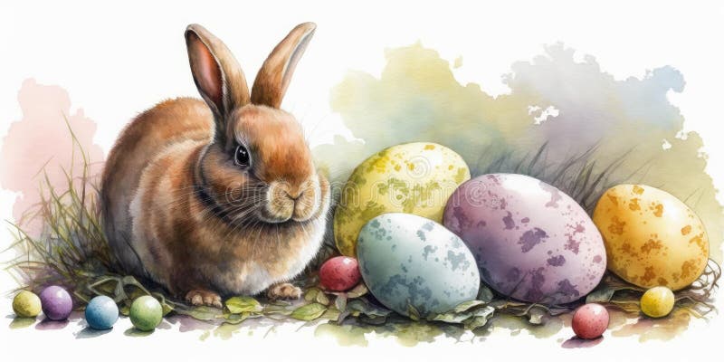 Happy Bunny Rabbit with Easter Eggs. Colorful Easter Holiday ...