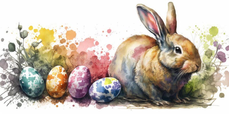 Happy Bunny Rabbit with Easter Eggs. Colorful Easter Holiday ...