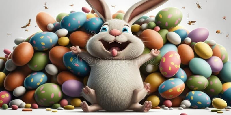 Happy Bunny Rabbit with Easter Eggs. Colorful Easter Holiday ...