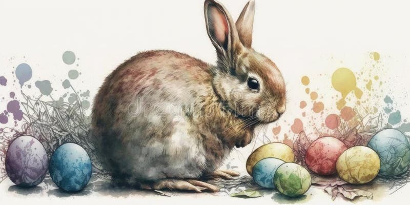 Happy Bunny Rabbit with Easter Eggs. Colorful Easter Holiday ...