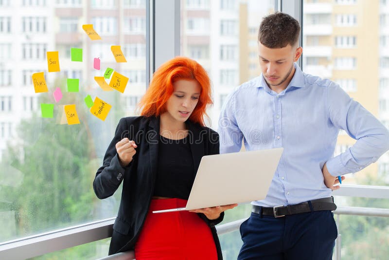 Happy Business Colleagues in Modern Office Using Laptop Stock Image ...