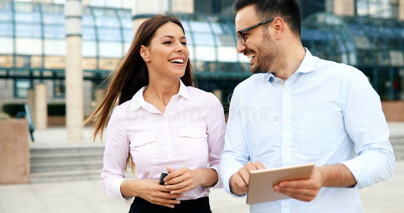 Happy Business Colleagues in Modern Office Stock Photo - Image of ...