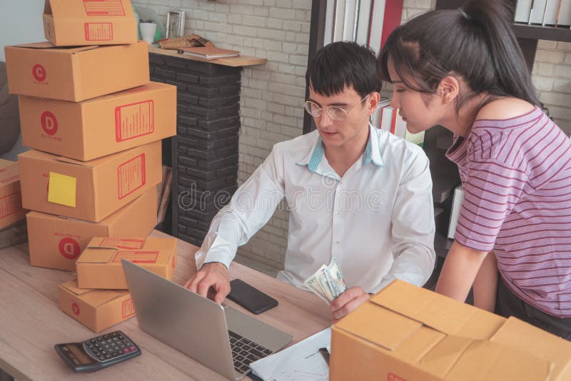 Happy Business Couple Working Together at Home Stock Photo - Image of ...