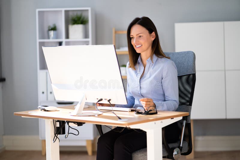 Happy Business Employee Desktop on Computer Stock Photo - Image of ...