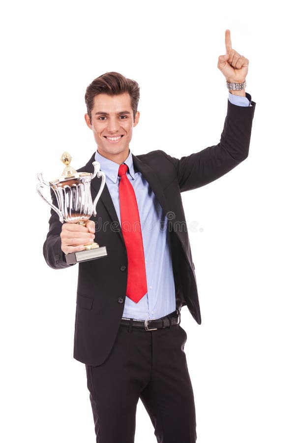 Happy Business Man Holding a Trophy Stock Image - Image of achievement ...