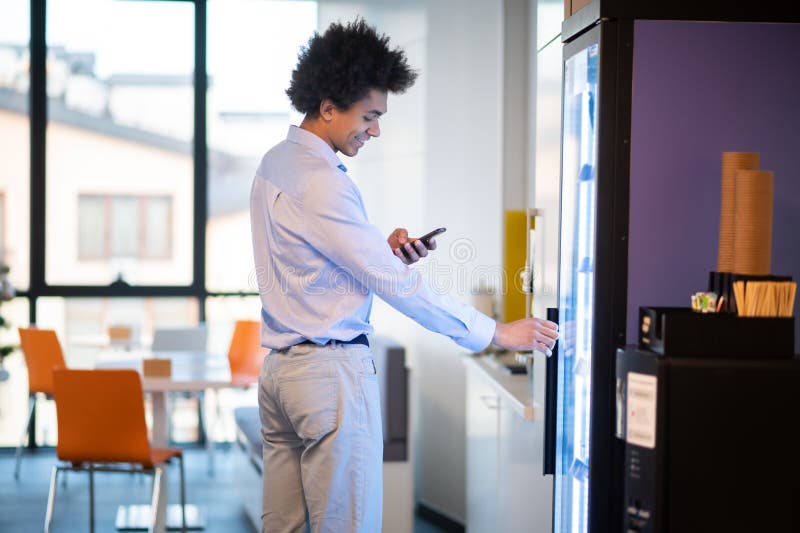 Happy Business Man Making Coffee at Coworking Modern Office Kitchen ...