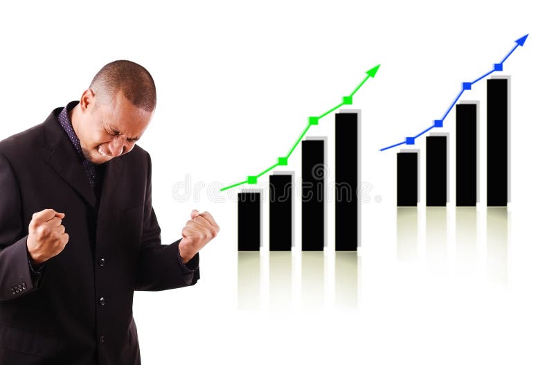 Happy Business Man with Two Rising Graphs Stock Photo - Image of ...