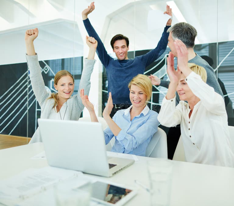 Happy Business People Cheering in Office Stock Image - Image of ...