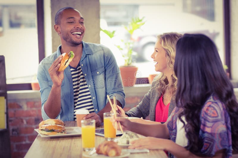 Happy Business People Having Breakfast Stock Image - Image of cool ...