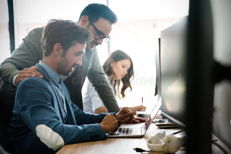 Happy Business People Having Fun and Chatting at Workplace Office Stock ...