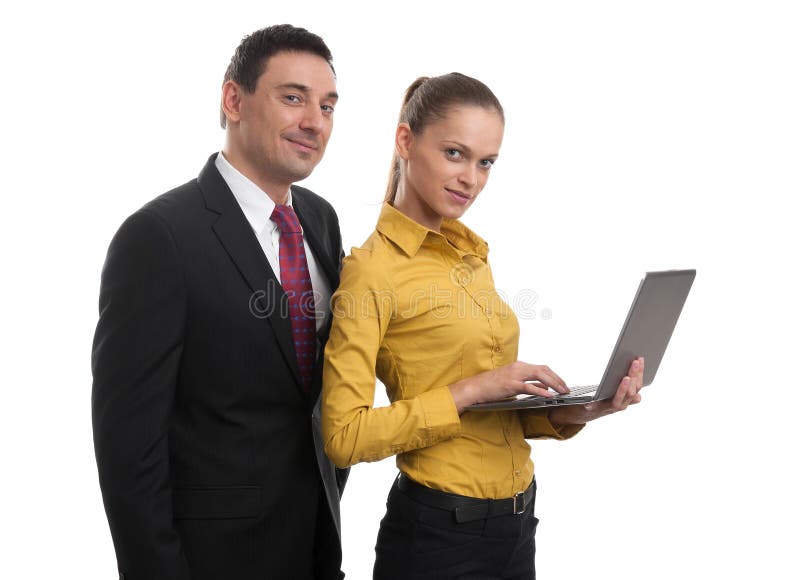 Happy Business People with Laptop Stock Photo - Image of cheerful ...