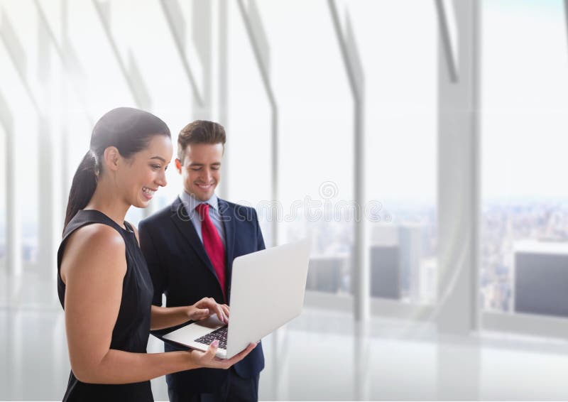 Happy Business People Looking at a Computer Stock Photo - Image of ...