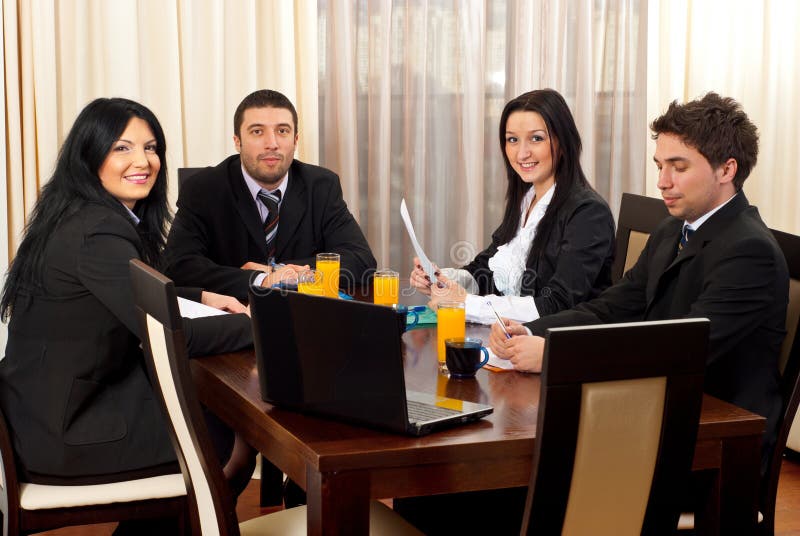 Happy Business People at Meeting Table Stock Image - Image of ...