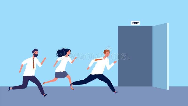 Exit Door And Running People Stock Illustration - Illustration of ...