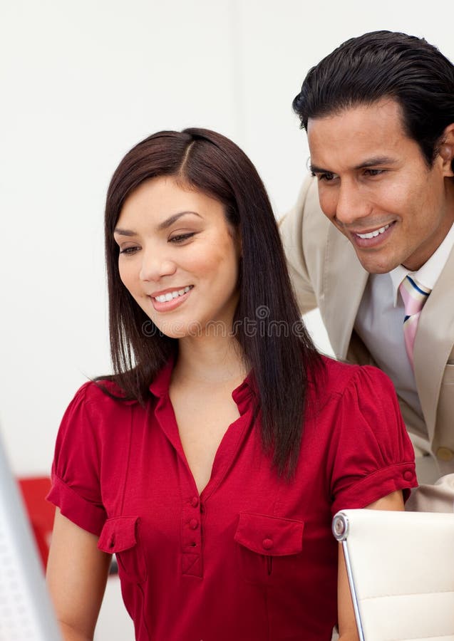 Happy Business People Working at a Computer Stock Image - Image of ...