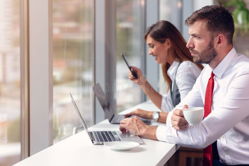 Happy Business People Working Together on Computer Stock Image - Image ...