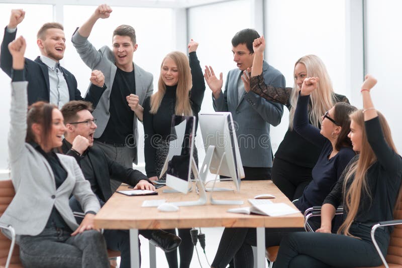 Happy Business Team Celebrating in the Workplace Stock Photo - Image of ...