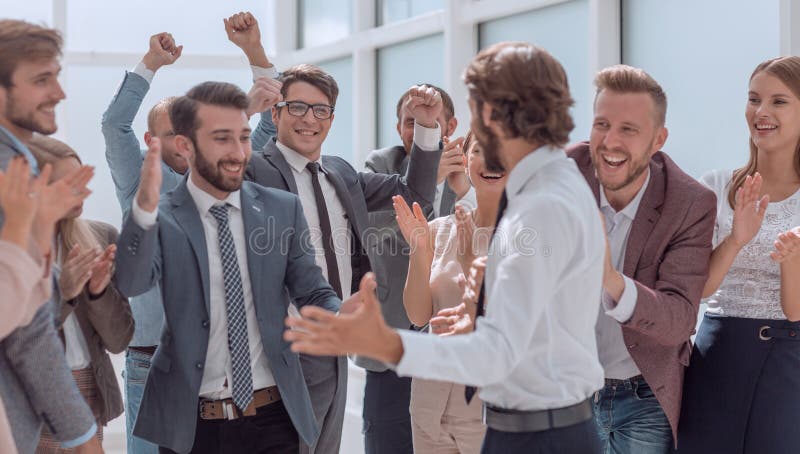 Happy Business Team Congratulating Young Business Partners Stock Image ...