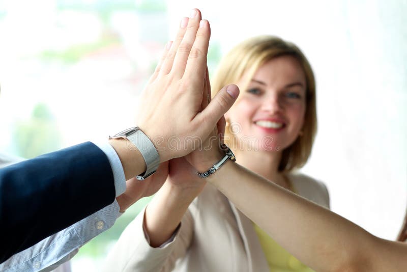 Happy Business Team Giving High Five in Office Stock Photo - Image of ...