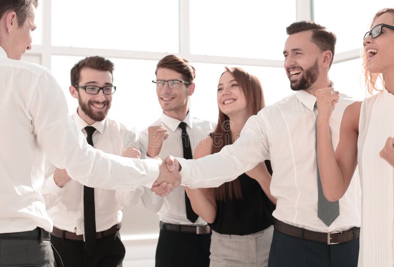 Happy Business Team and Handshake of Business Partners Stock Photo ...