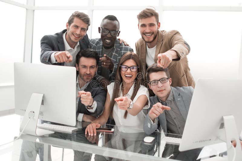 Happy Business Team Pointing at You. Stock Photo - Image of desk ...
