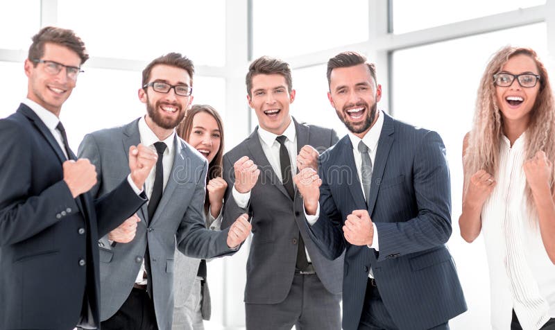 Happy Business Team Standing in Office. Stock Image - Image of ...