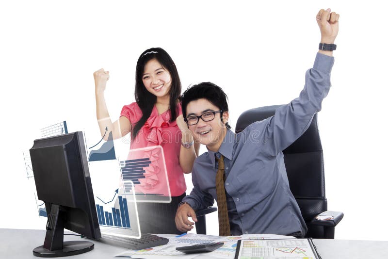 Happy Business Team with Virtual Growth Chart Stock Image - Image of ...