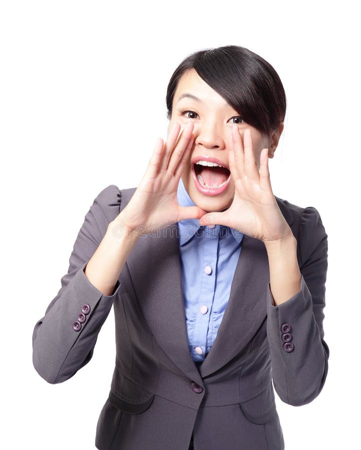 Happy Business Woman Shout and Scream Stock Photo - Image of gesture ...