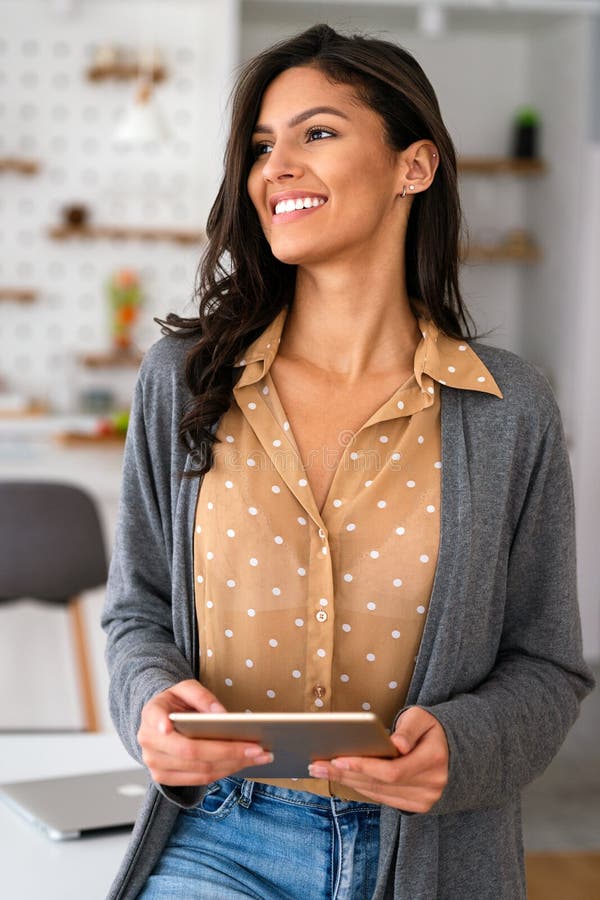 Happy Business Woman Using Digital Tablet Computer. Business ...