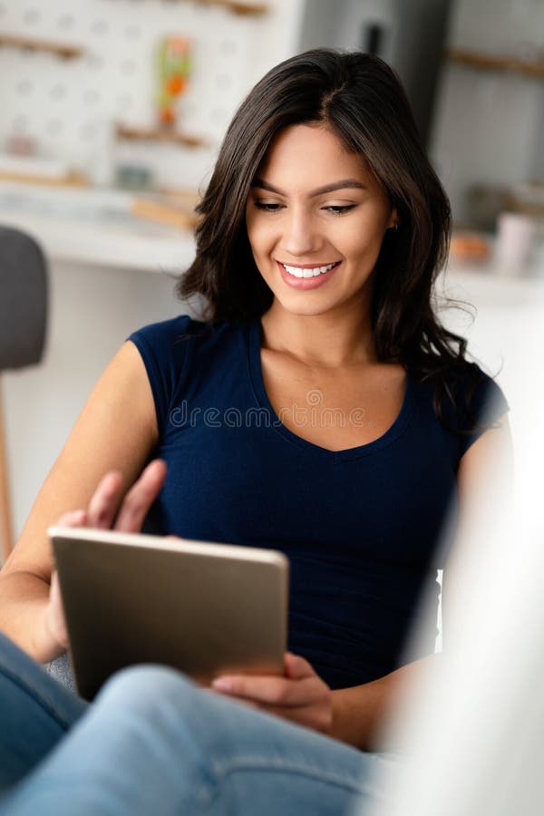 Happy Business Woman Using Digital Tablet Computer. Business ...