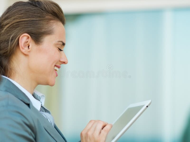 Happy Business Woman Using in Tablet PC Stock Photo - Image of lady ...