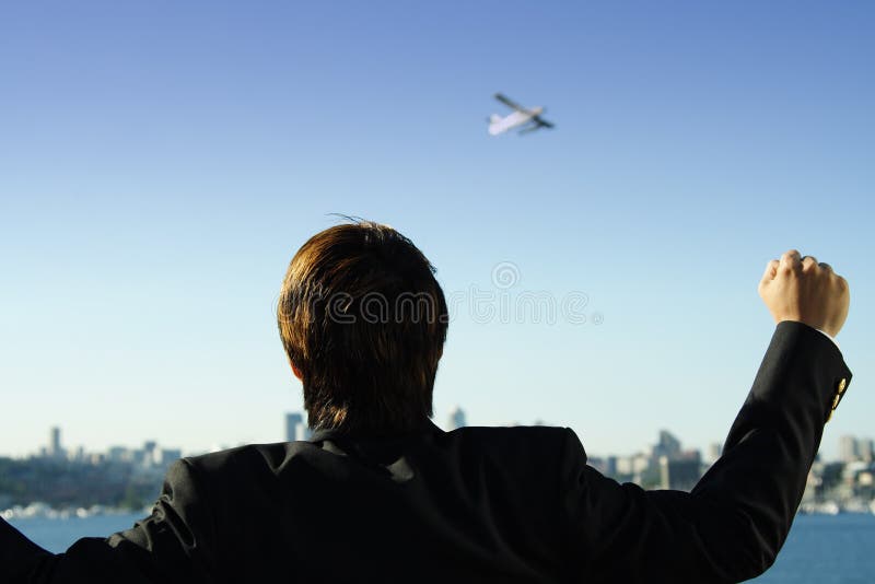 Happy Traveler Traveling Man Riding Airplane Stock Image - Image of ...