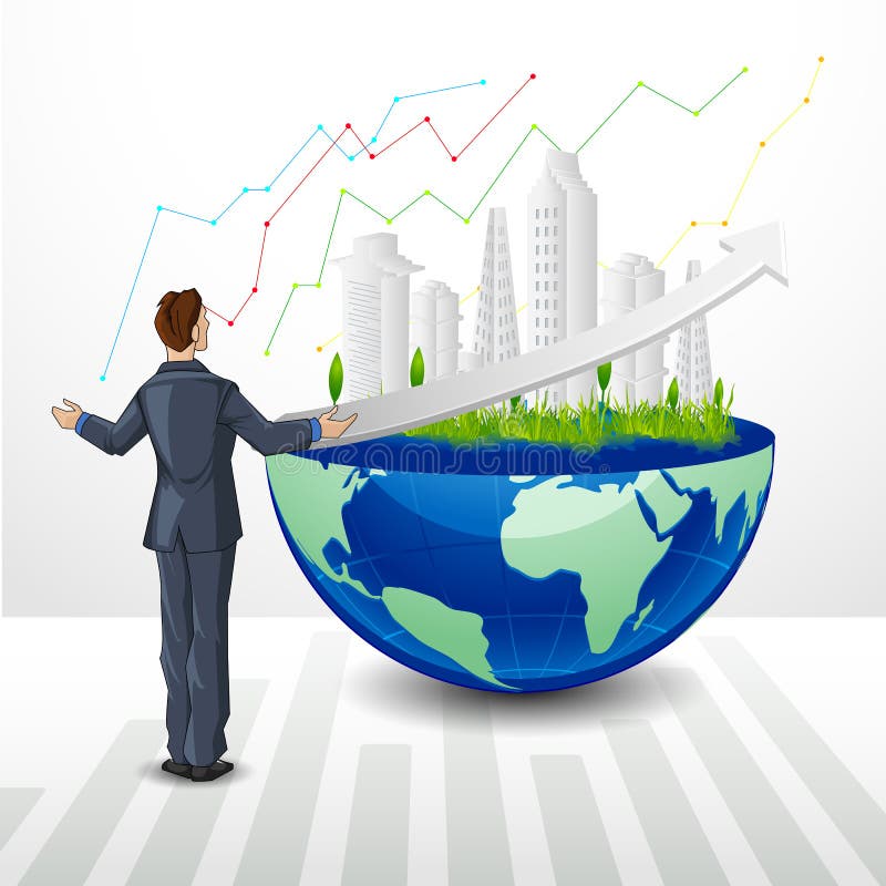Happy Businessman with Building on Earth Stock Vector - Illustration of ...