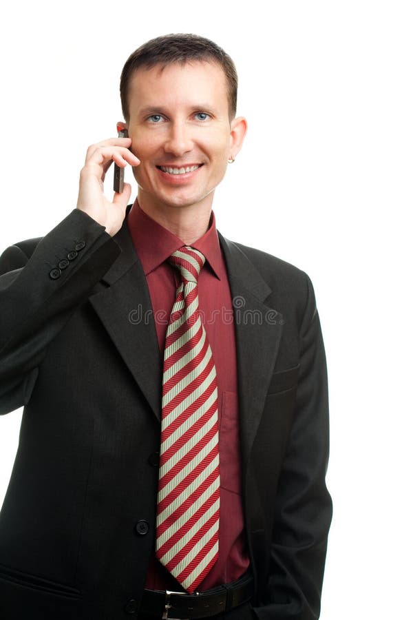 Happy Businessman Calling by Phone Stock Photo - Image of handsome ...