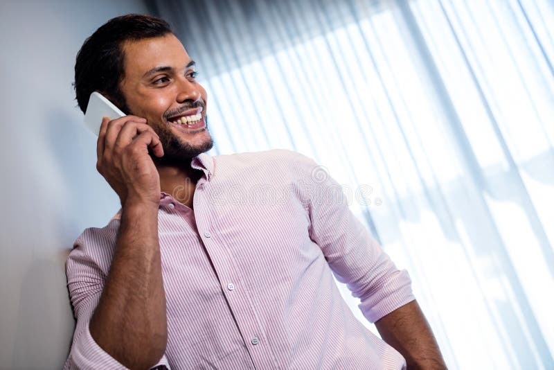 Happy Businessman Calling with Smartphone Stock Photo - Image of ...