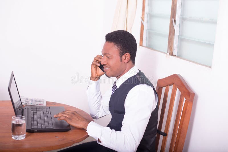 Happy Businessman with Computer Stock Photo - Image of calcultor ...