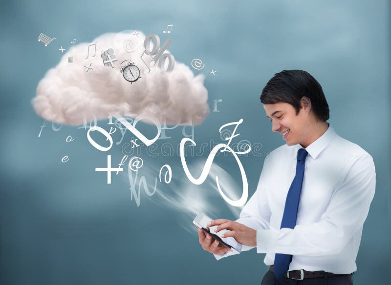 Happy Businessman Connecting To Cloud Computing Stock Illustration ...
